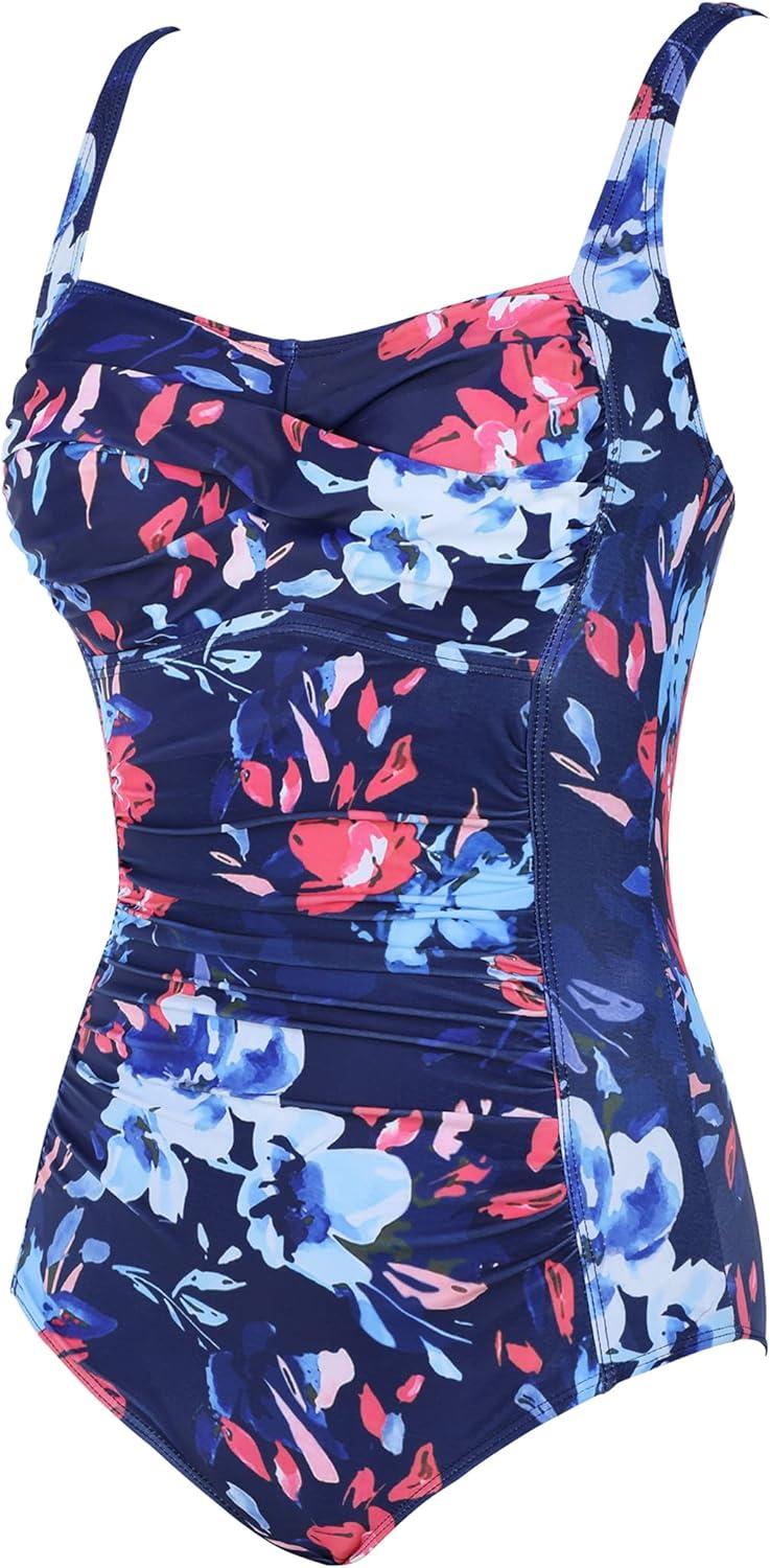 Women’s Swimsuit One Piece Tummy Control Bathing Suit Ruched Vintage ...